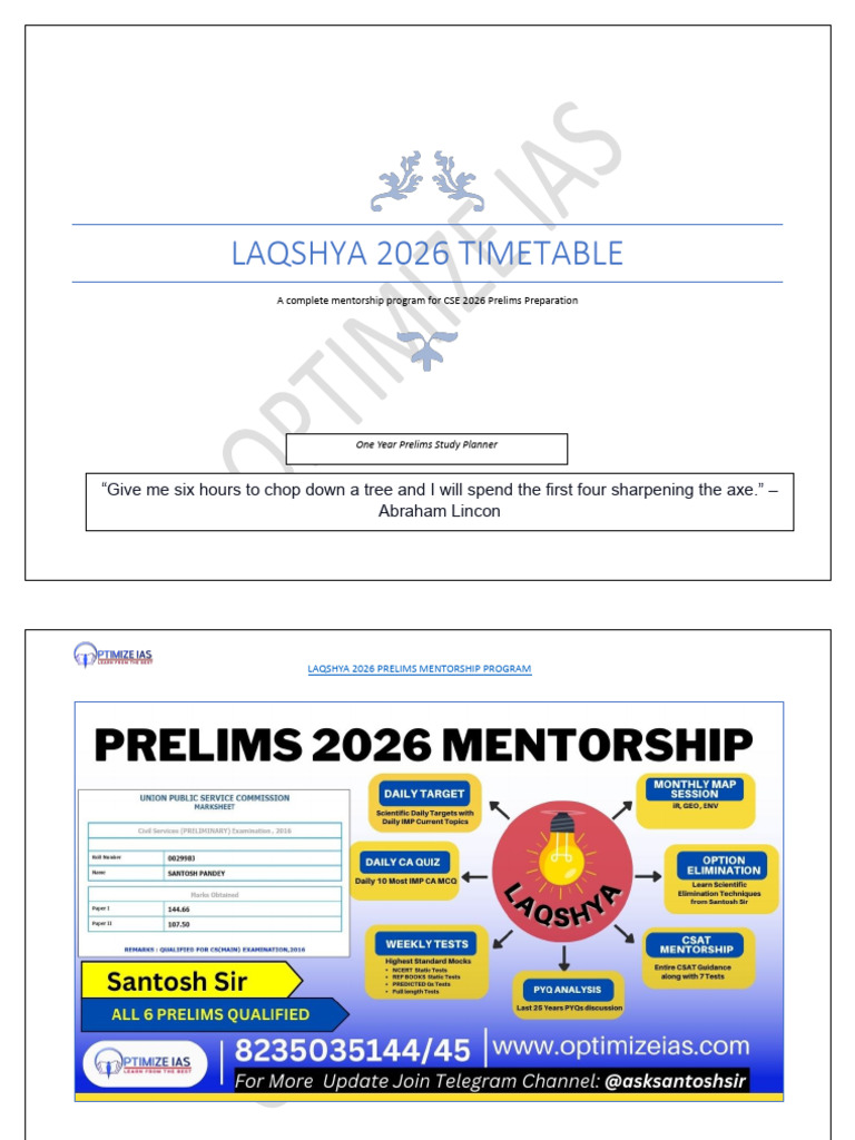 LAQSHYA 2026 Prelims Study Planner | PDF | Science | Geography