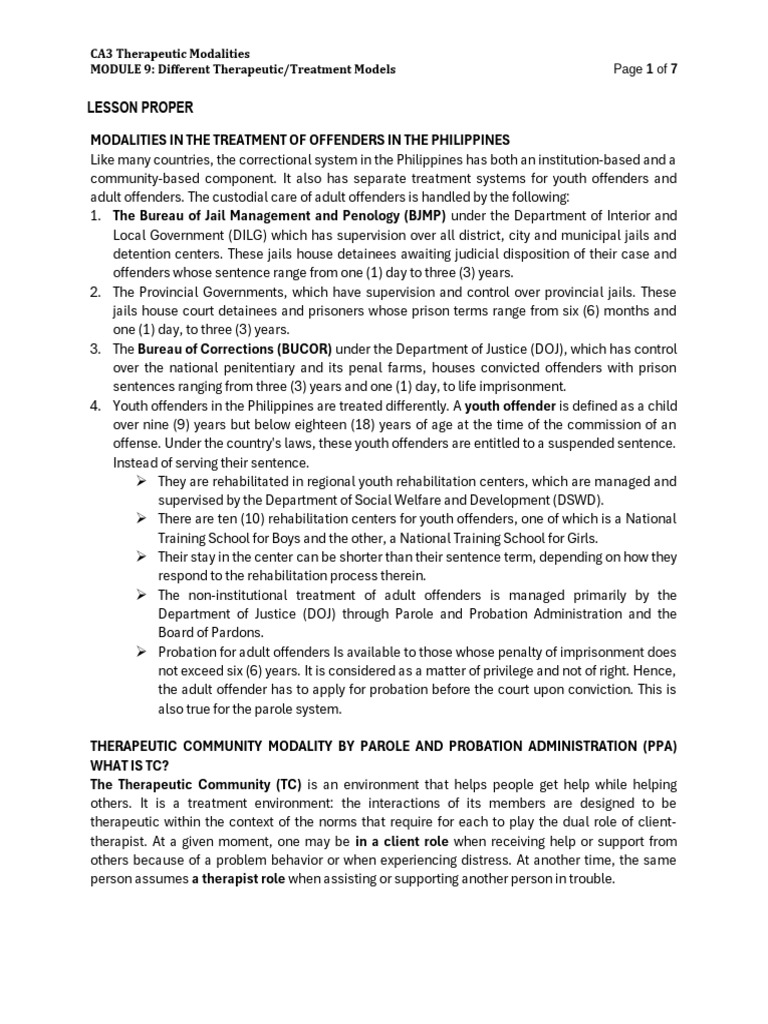 Therapeutic Modalities for Offenders | PDF | Prison | Rehabilitation ...