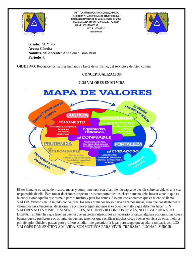 Valores Importantes Grado 7a y 7b | PDF