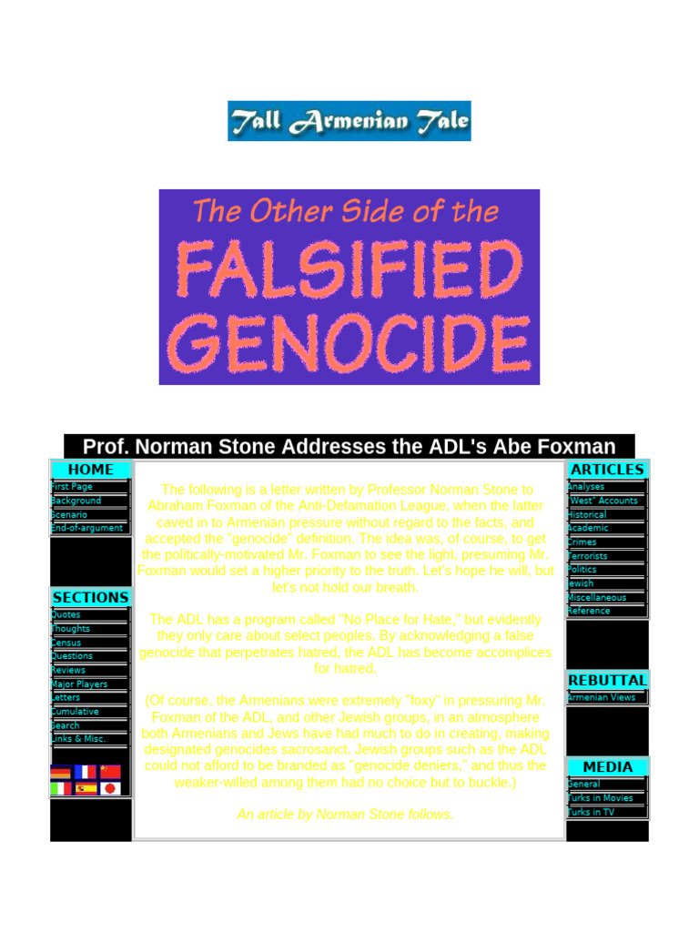 Norman Stone's Letter to Abe Foxman | PDF | Anti Defamation League | Turkey
