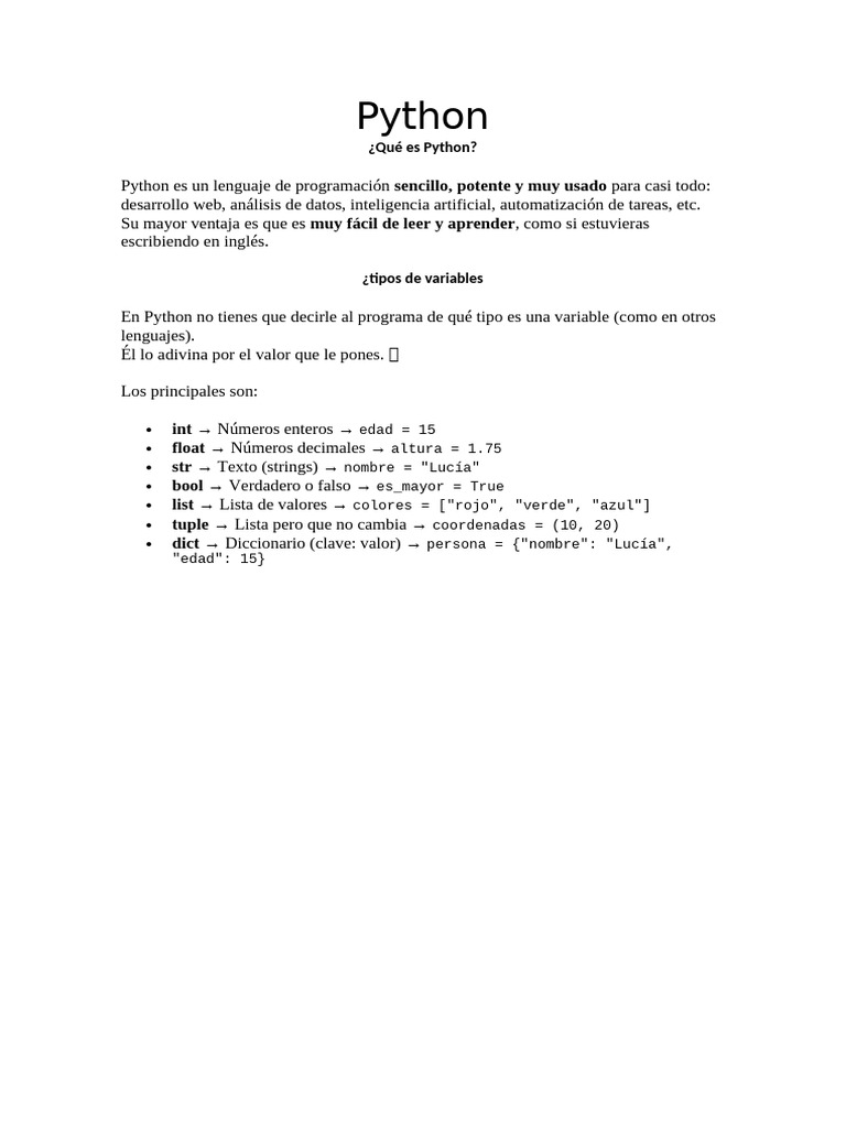 Introducción a Python y sus variables | PDF