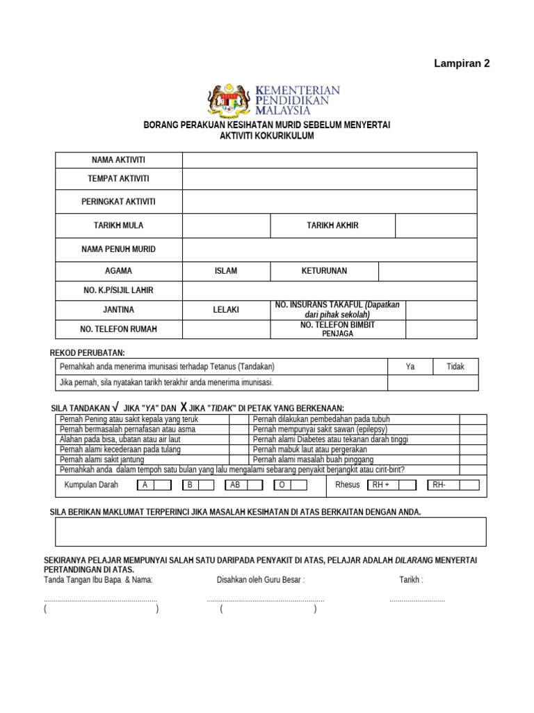 Format Borang Kesihatan Terbaru | PDF
