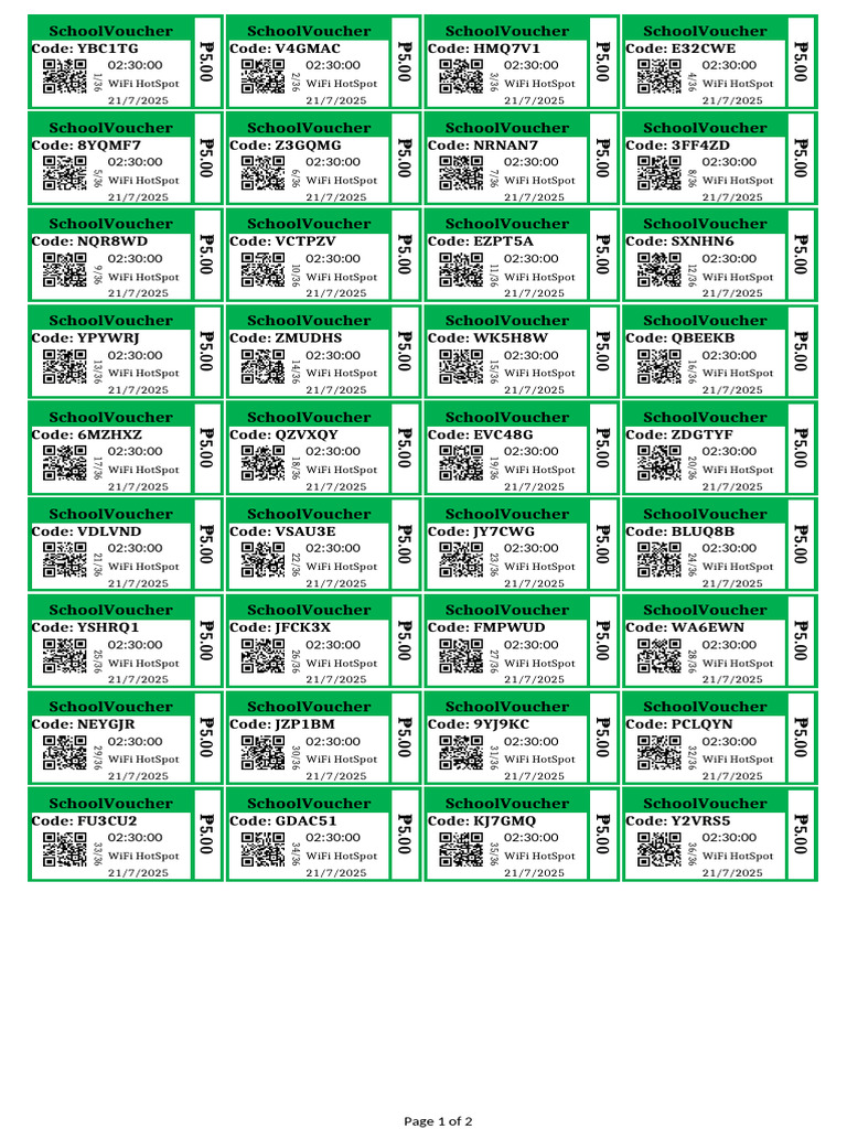 School Voucher Codes and WiFi Details | PDF