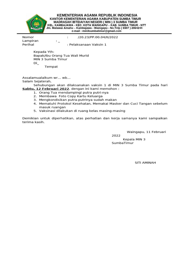 Surat Vaksin Siswa | PDF