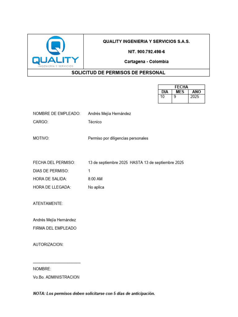 Formato Solicitud de Permisos | PDF