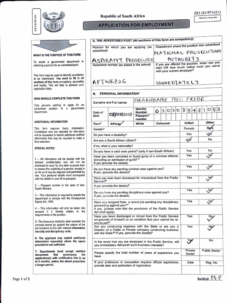 Z83 Application Form for Government Jobs | PDF | Common Law | Public Law