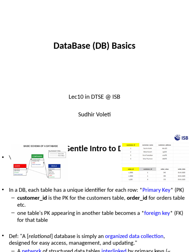 Lec10 DB Basics For Class | PDF | Acid | Databases