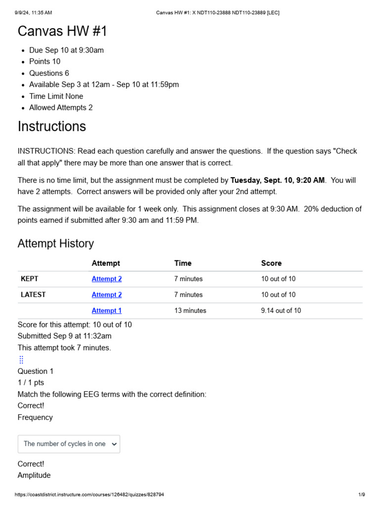 EEG Homework 1 Practice Test | PDF | Amplitude