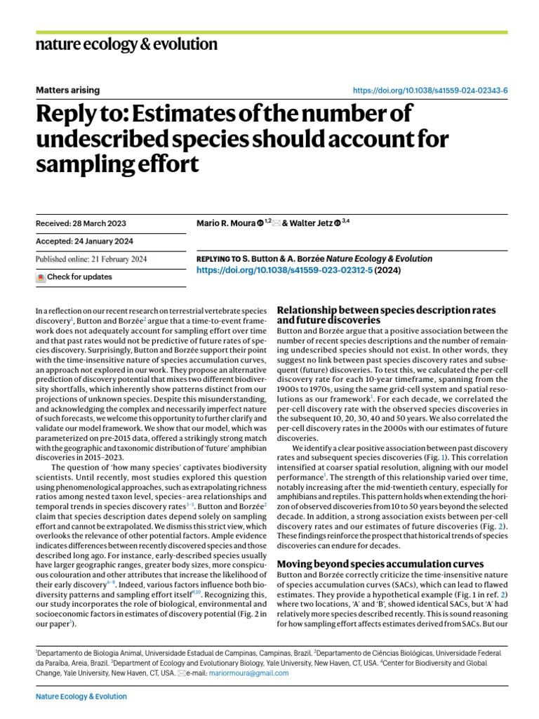 Moura and Jetz (2024) - Reply To Estimates of Undescribed Species | PDF ...