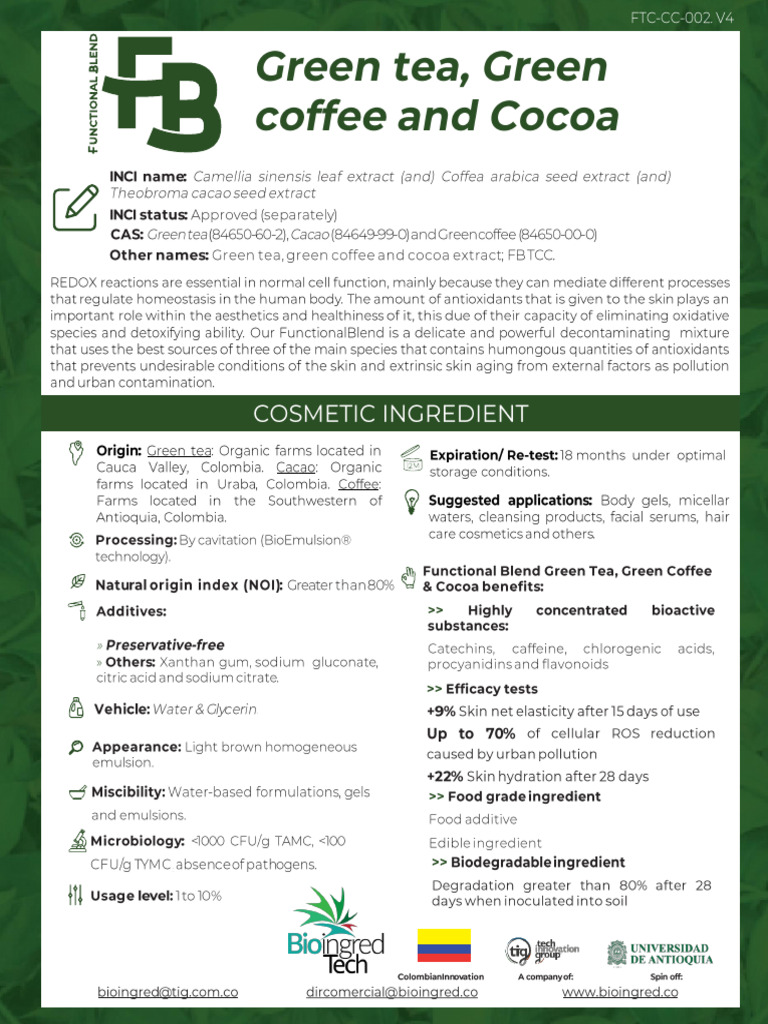 TDS - FunctionalBlend Té Verde Café Verde y Cacao - V4 | PDF