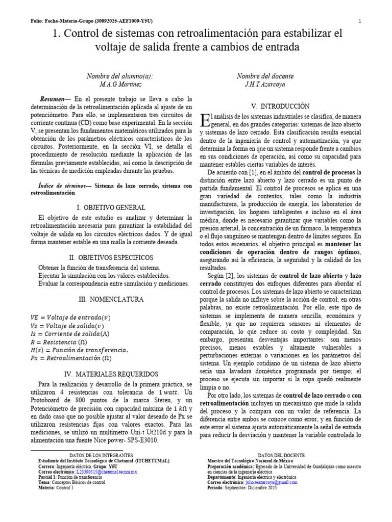 Control de Sistemas Con Retroalimentación para Estabilizar El Voltaje de Salida Frente A Cambios ...
