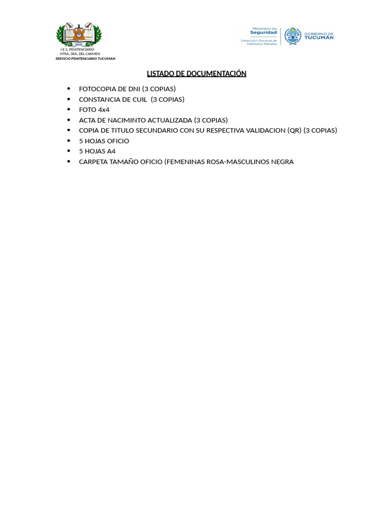 Listado de Documentación | PDF