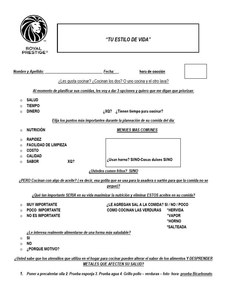 Encuesta Sobre Hábitos De Cocina Saludable Pdf Preparación De