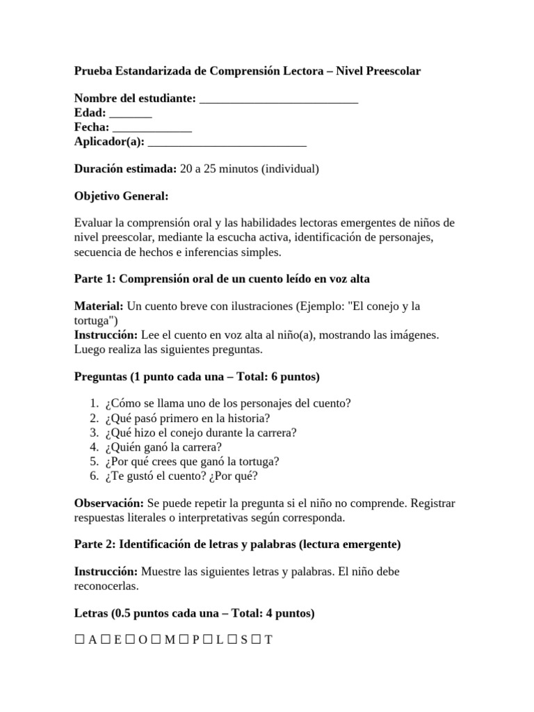 Prueba Estandarizada de Comprensión Lectora | PDF | Cognición | Ciencia ...