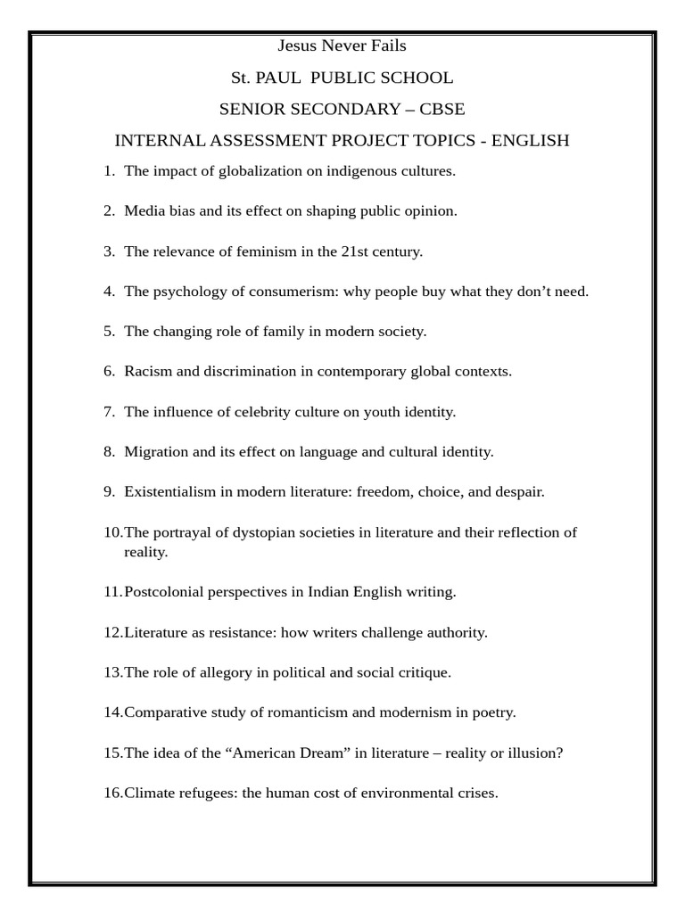 Grade 12 English Project Topics | PDF