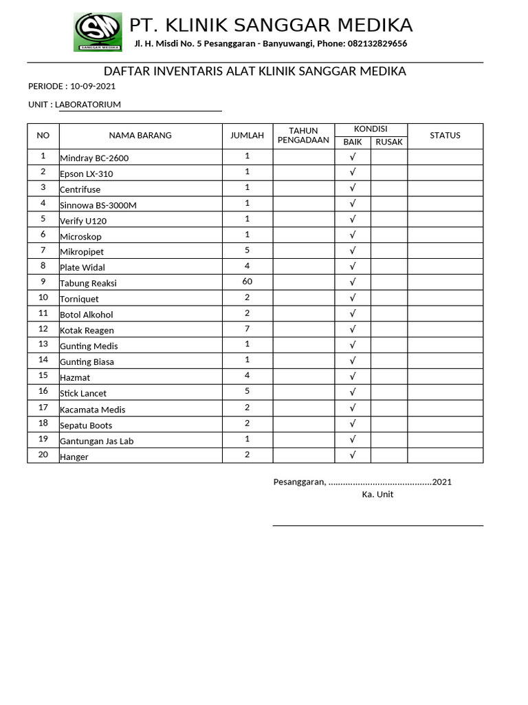 Tabel Klinik Laboratorium | PDF