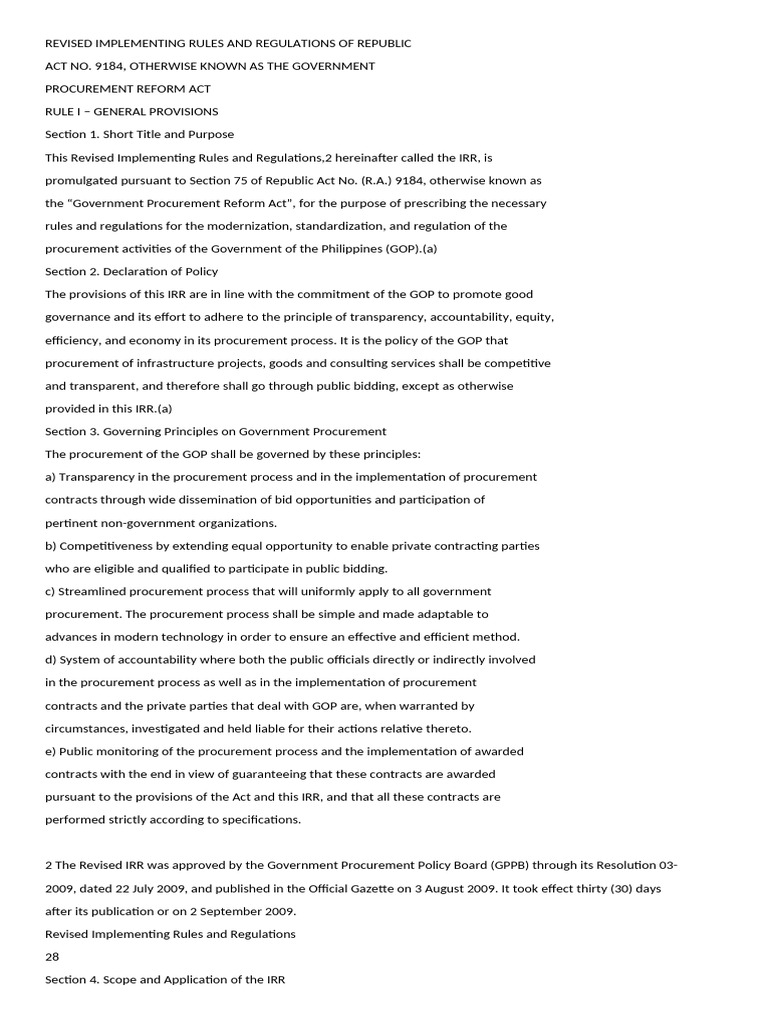 RA 9184 Revised IRR - PhilGEPS | PDF | Procurement | Non Governmental Organization