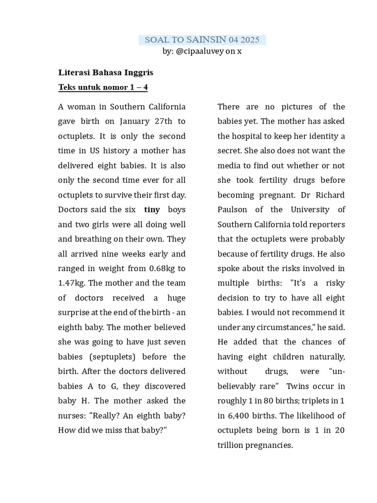 Sainsin Siswa Litbing 1 12 | PDF | Multiple Births | Salt