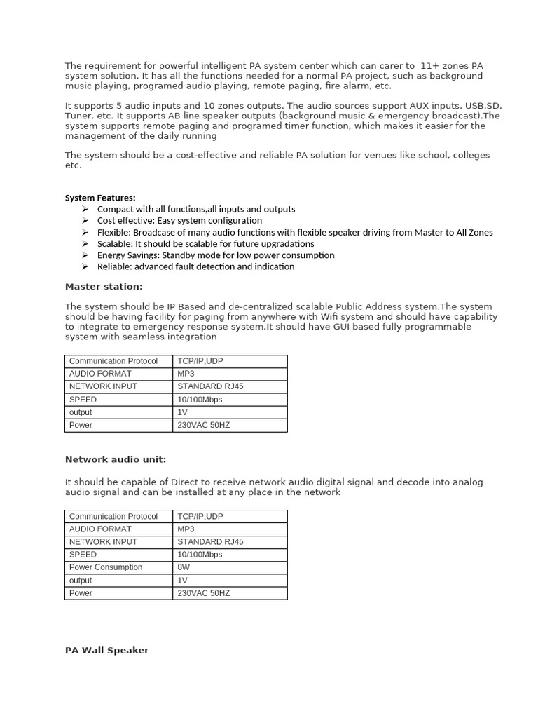Revised Specs For Pa System | PDF | Loudspeaker | Computer Network