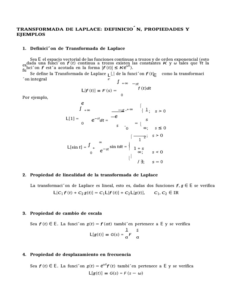 Transformada de Laplace: Definición y Propiedades | PDF | Integral ...