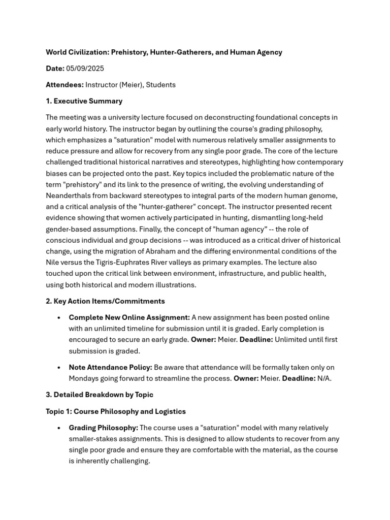 09-05 Lecture World Civilization, Prehistory, and Human Agency | PDF ...