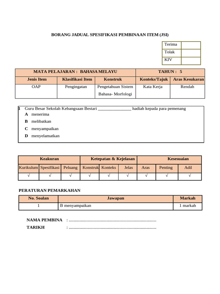JSI BM Tahun 5 2024 | PDF