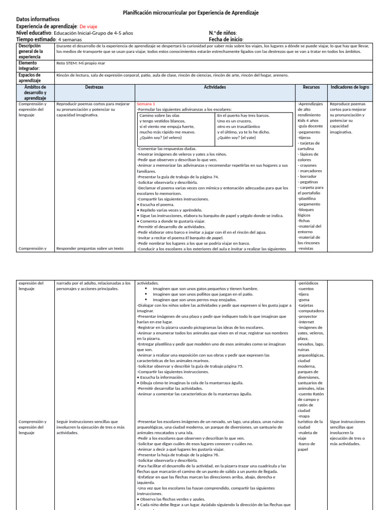 AK4 Planif Exp8 de Viaje | PDF | Aprendizaje