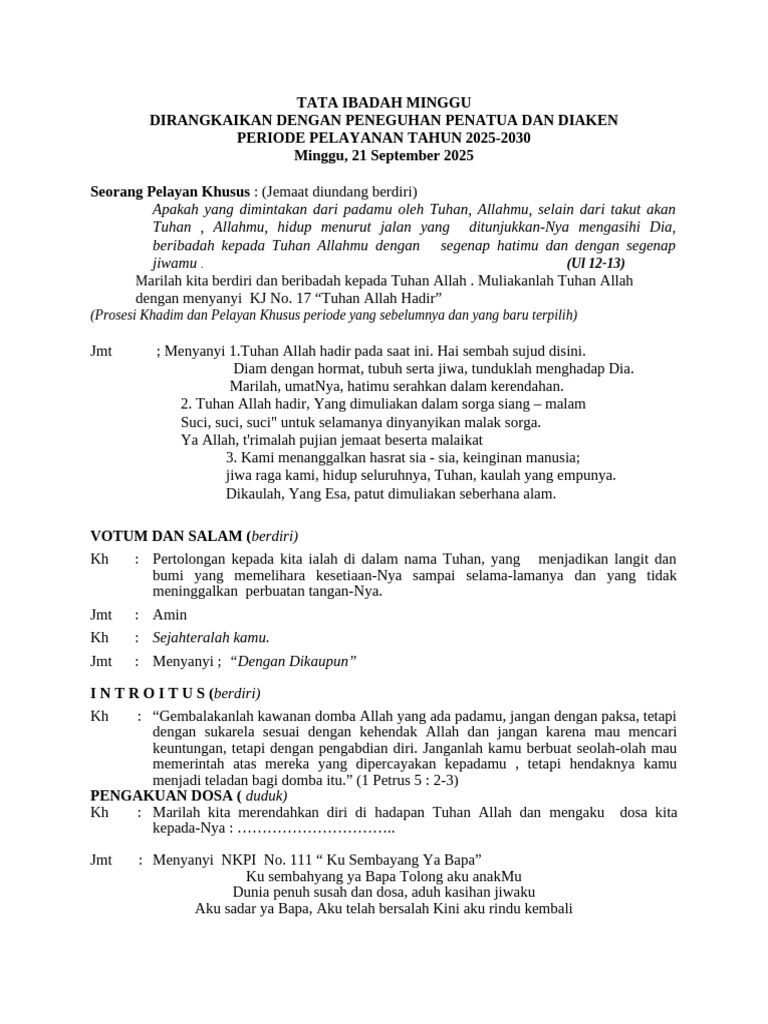 Tata Ibadah Peneguhan Penatua 2025 | PDF