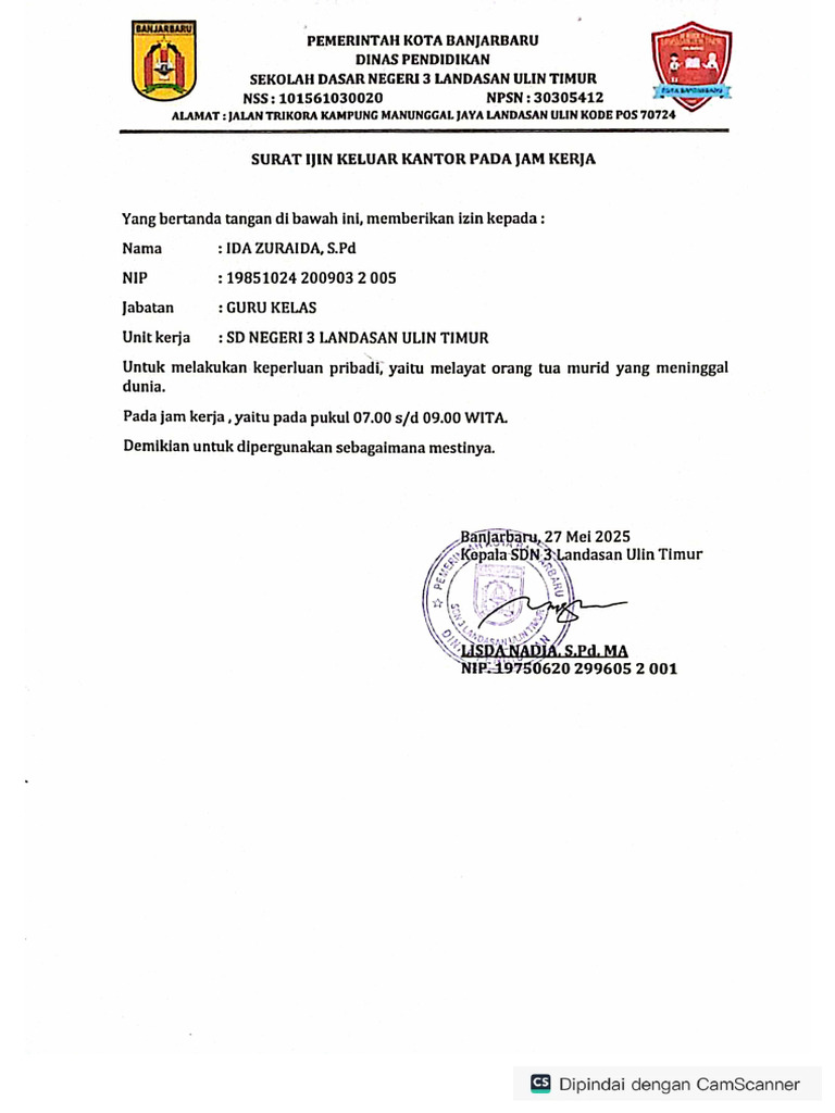 Surat Ijin Ida Zuraida, S.PD | PDF