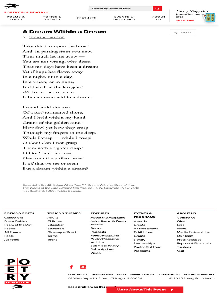 A Dream Within A Dream The Poetry Foundation | PDF | Poetry