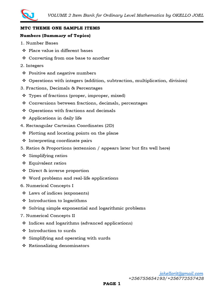 MTC Theme One Sample Items - Okello Joel | PDF | Exponentiation ...