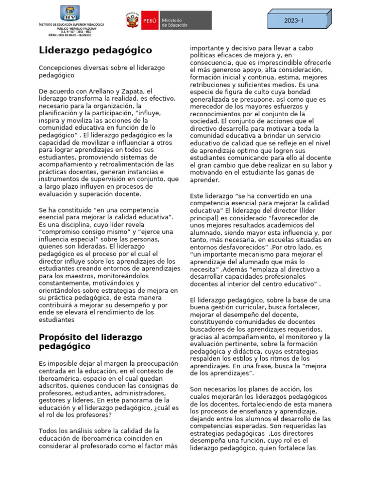 Liderazgo Pedagógico 2023 Peda | PDF | Maestros | Enseñando