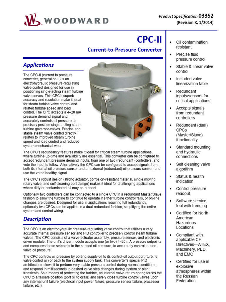 Woodward - CPC Current To Pressure Converter | PDF | Actuator ...