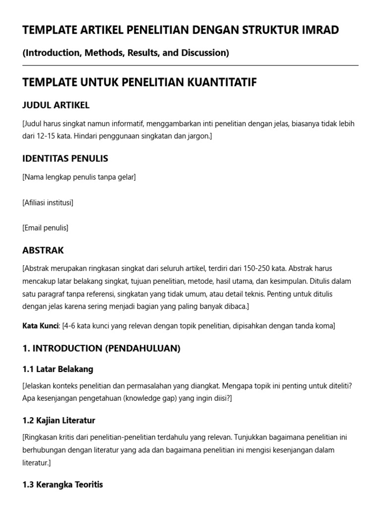 Template Penelitian IMRAD Kuantitatif dan Kualitatif | PDF