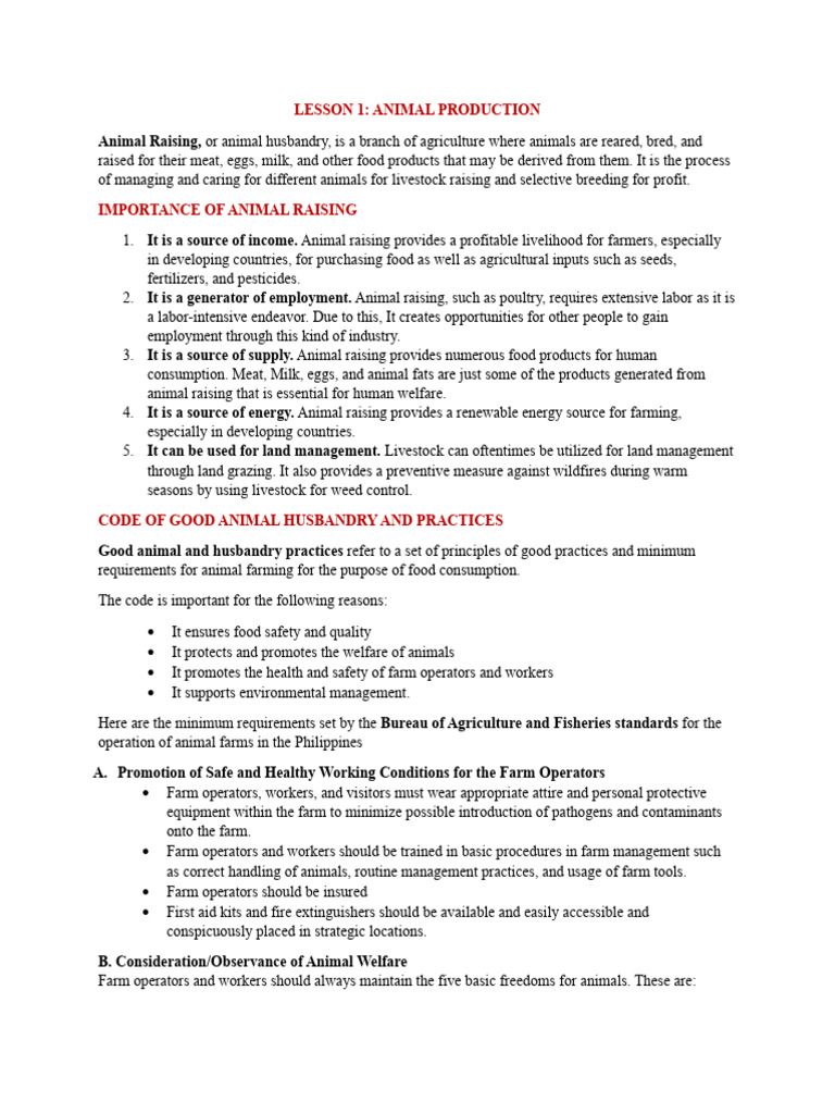 Hele 5 - Lesson 1 - Animal Production | PDF | Agriculture | Livestock