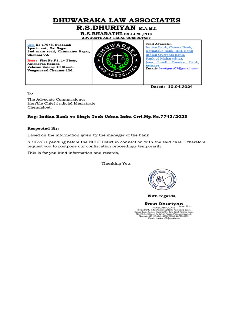 Stay Intimation Notice To Advocate Commissioner | PDF