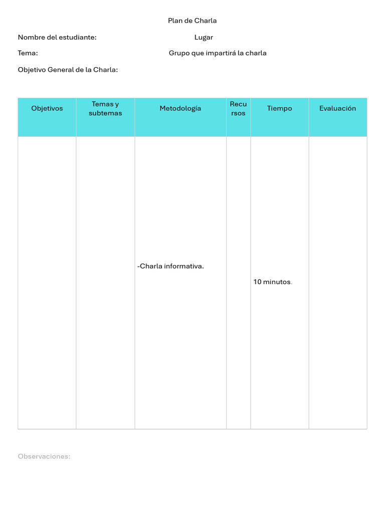Formato Editable Plan de Charla - Docx - 20250829 - 061555 - 0000 | PDF