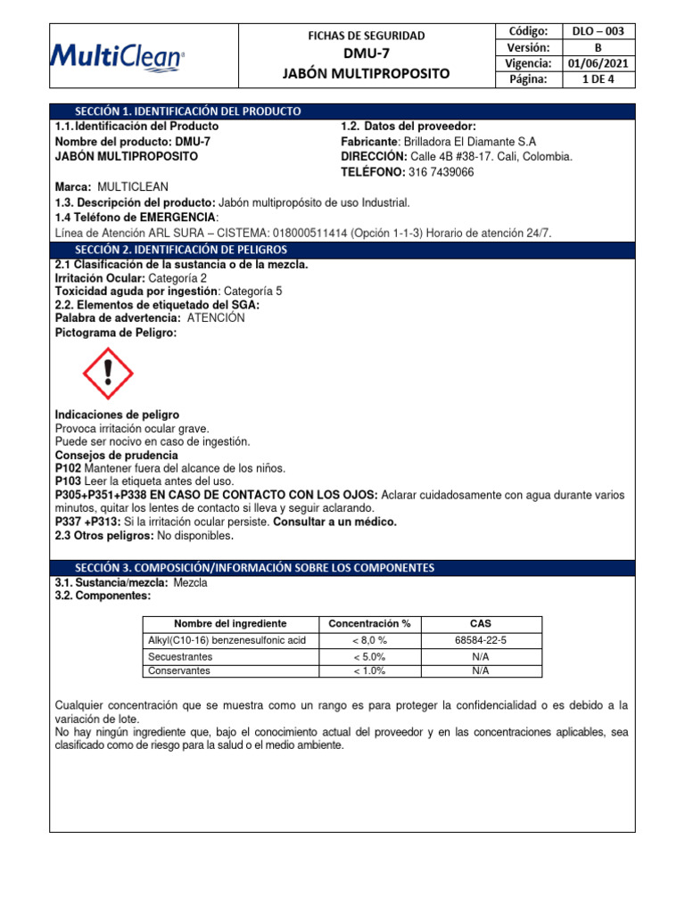 FDS Jabon Multiproposito DMU-7 | PDF