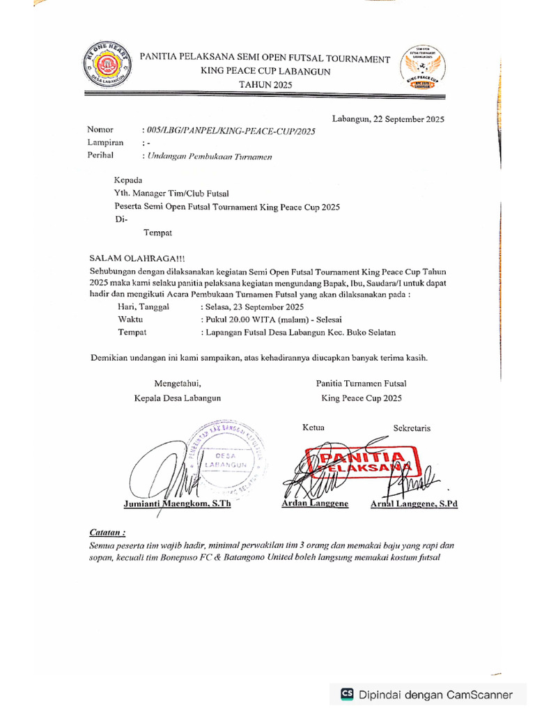 Undangan Pembukaan Turnamen Futsal | PDF