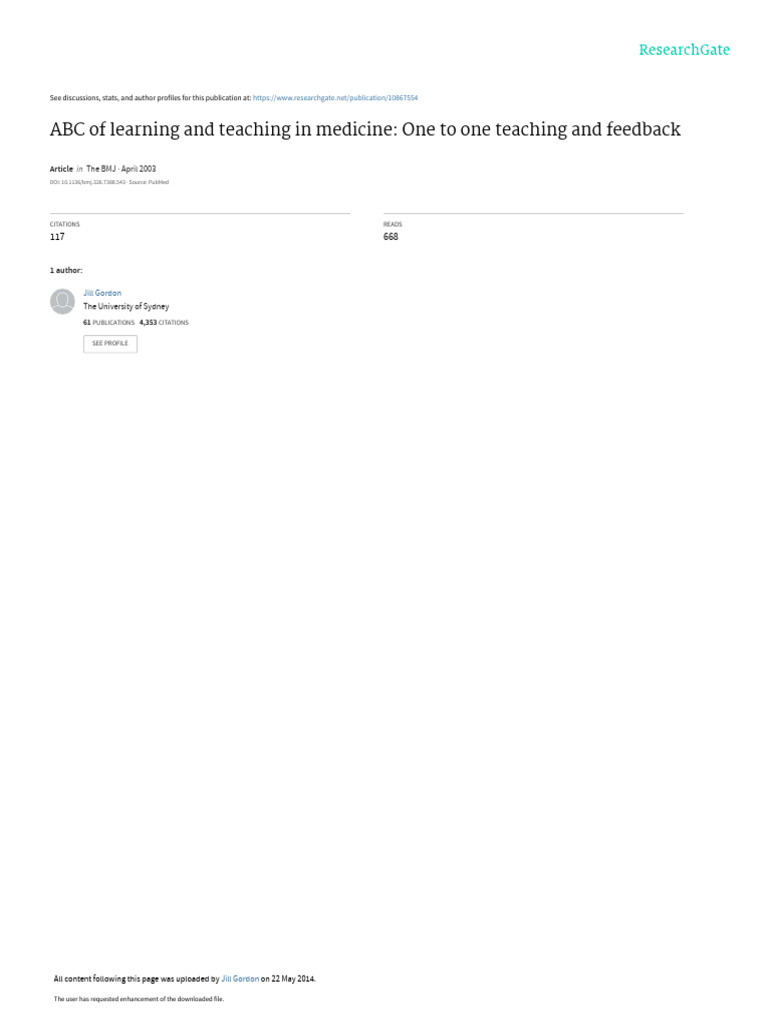 One-to-One Teaching in Medicine | PDF | Learning | Reflective Practice