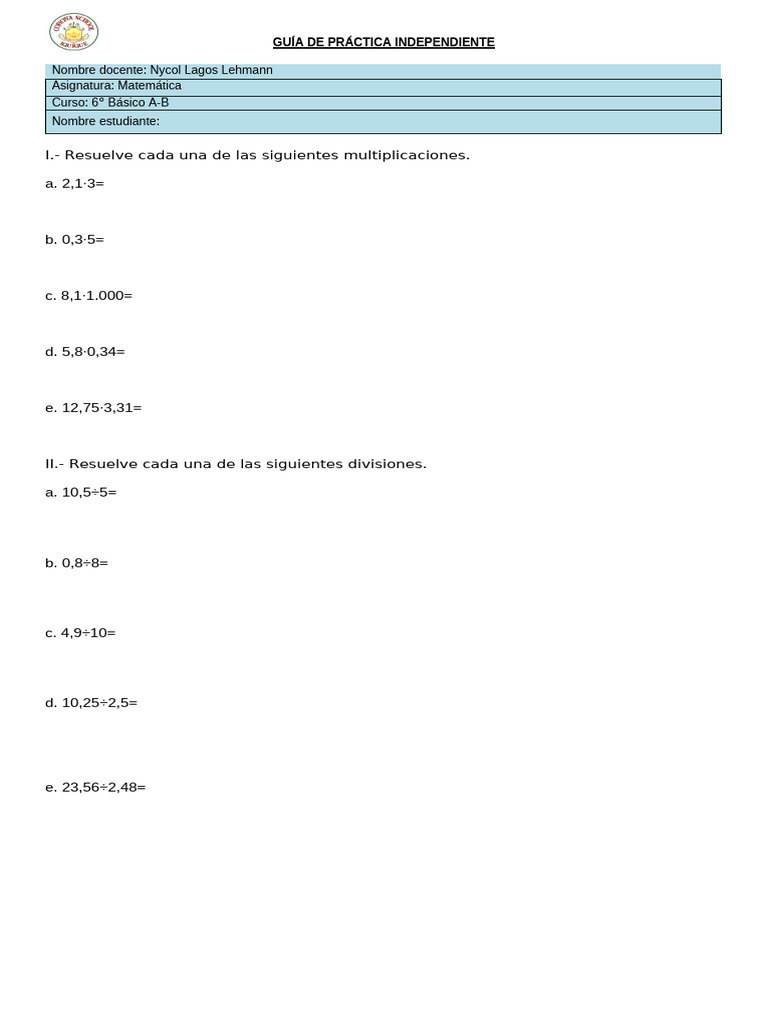 Práctica de Multiplicaciones y Divisiones | PDF