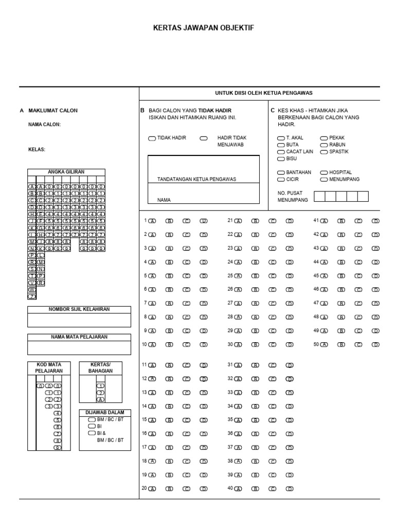 Kertas Objektif - Borang OMR | PDF