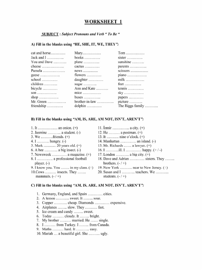 Simple Present To Be Worksheet 1 | PDF
