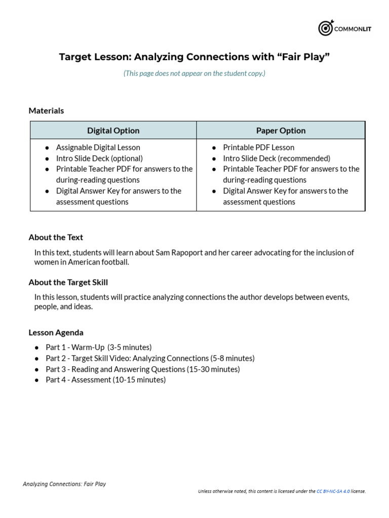 Target Lesson: Analyzing Fair Play | PDF | Creative Commons License