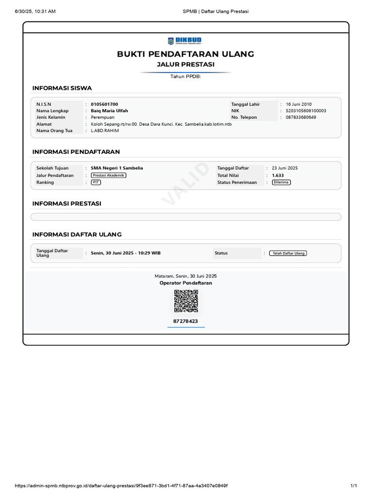 Pendaftaran Siswa SMA Negeri 1 Sambelia | PDF