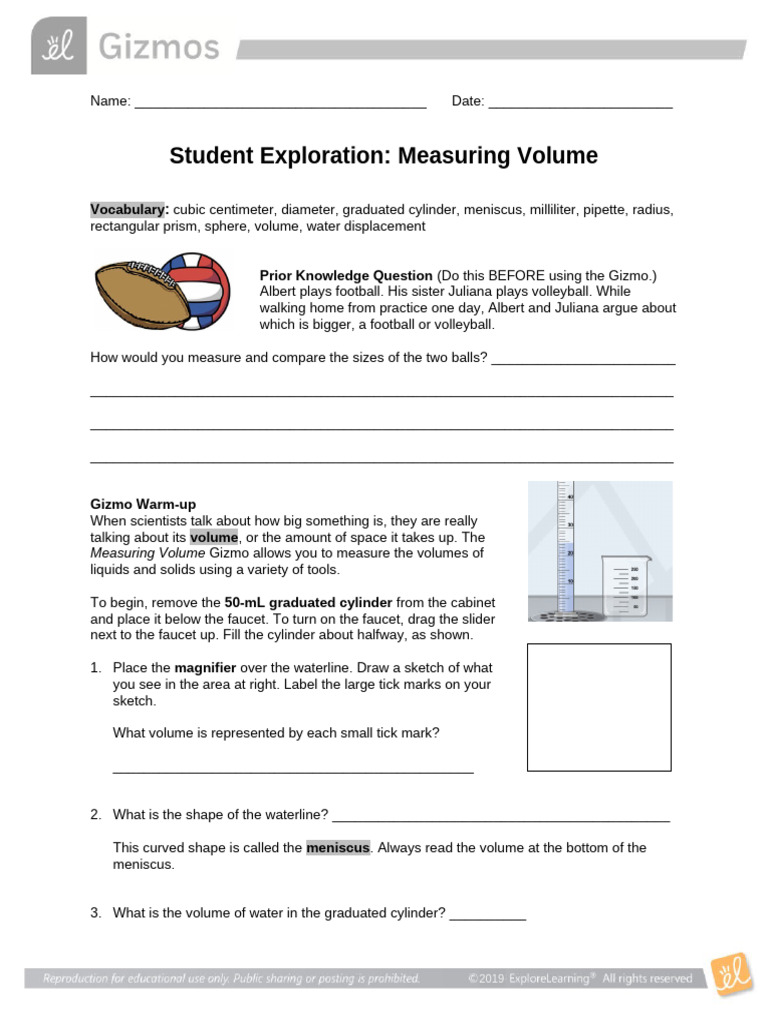 Gizmos - Measuring Volume Student Worksheet | PDF | Volume