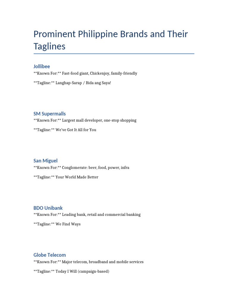 Philippine Brands and Their Taglines | PDF