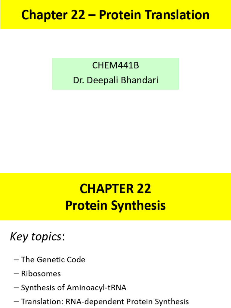 Lecture-441B-Ch22-Protein Translation | PDF | Ribosome | Translation (Biology)