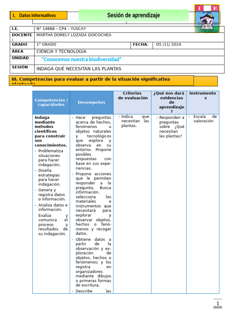 Indagación sobre las Necesidades de las Plantas | PDF | Aprendizaje ...