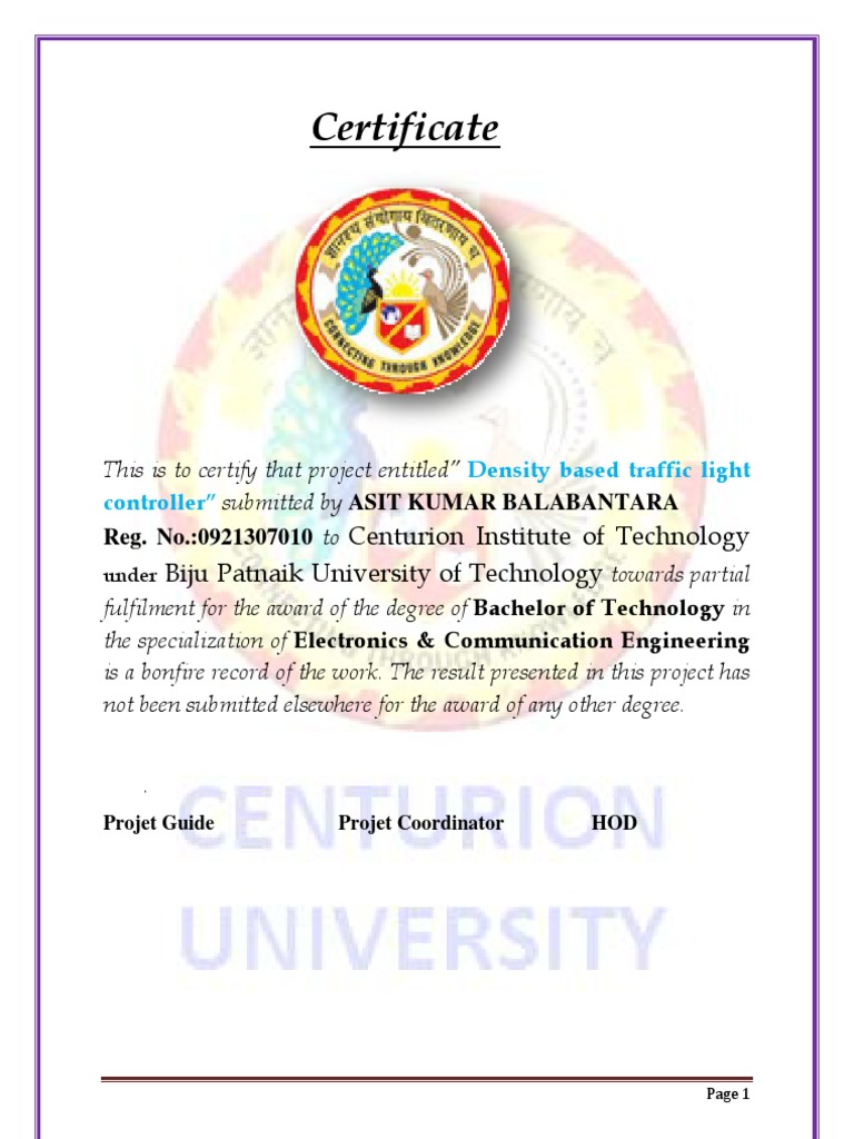 Density-Based Traffic Light Controller Certificate | PDF